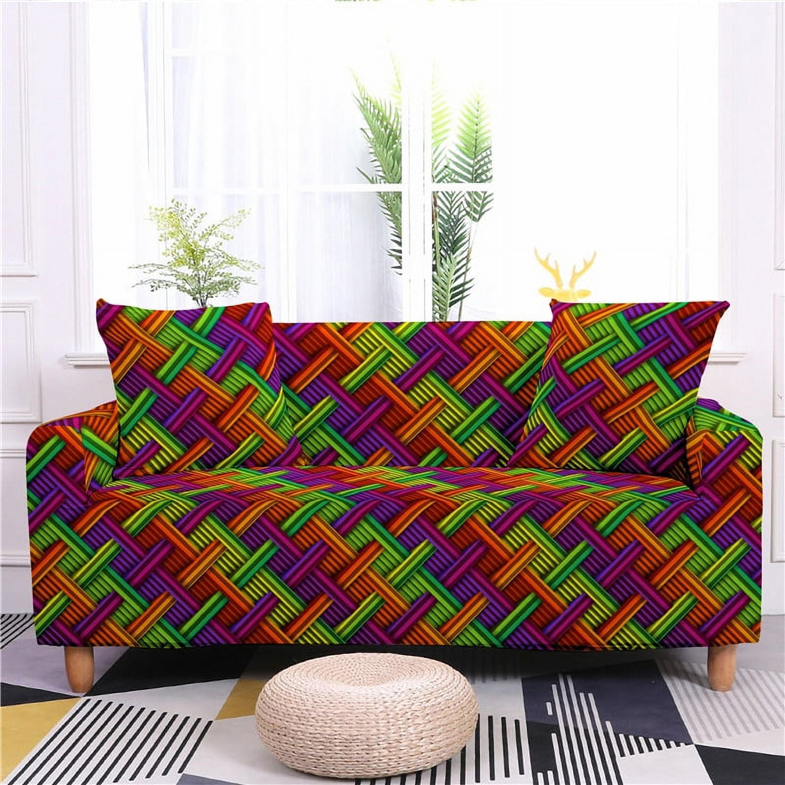 Luxury 3D Color Geometry Splice Print Stretch Sofa Seat Cover Sofa ...