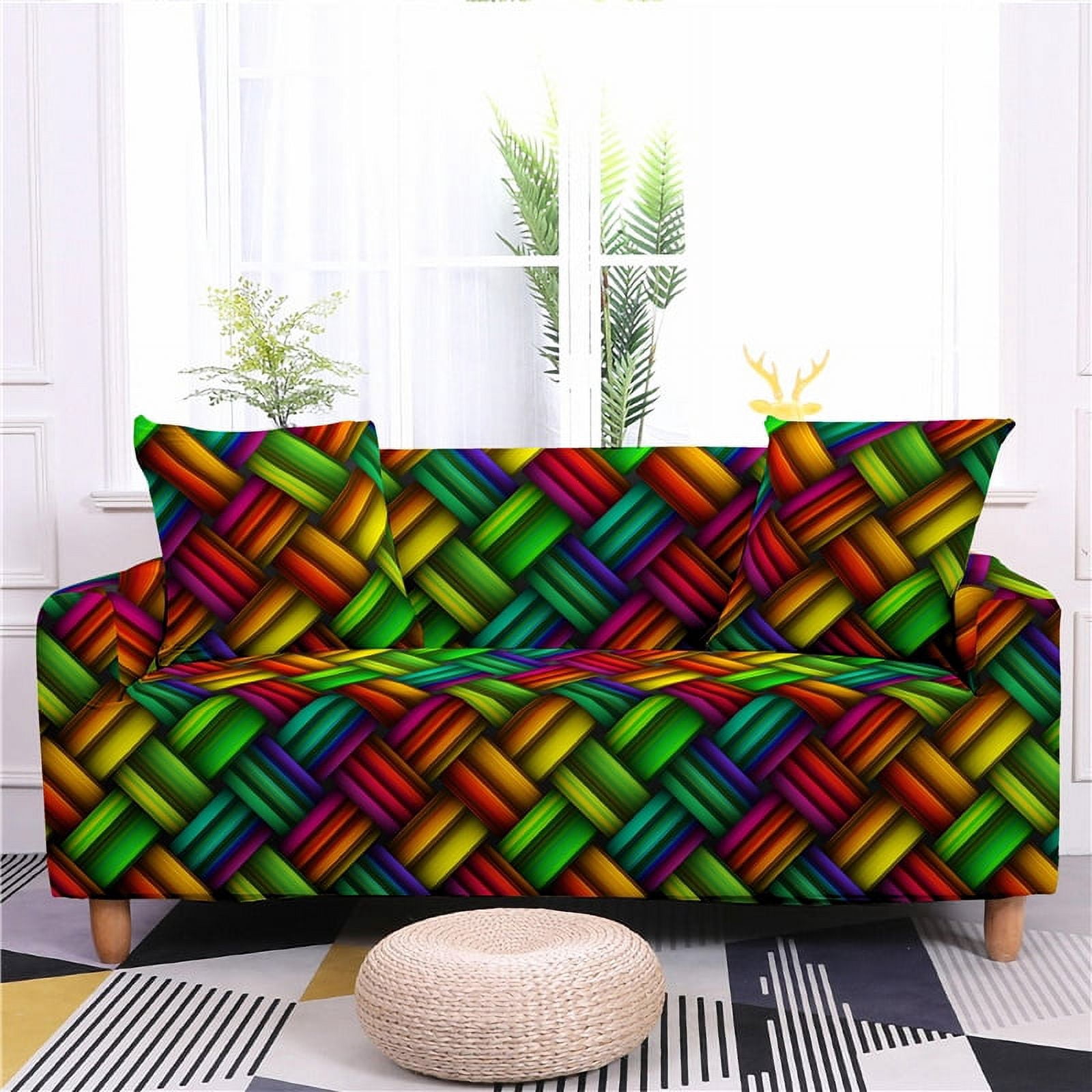 Luxury 3D Color Geometry Splice Print Stretch Sofa Seat Cover Sofa ...