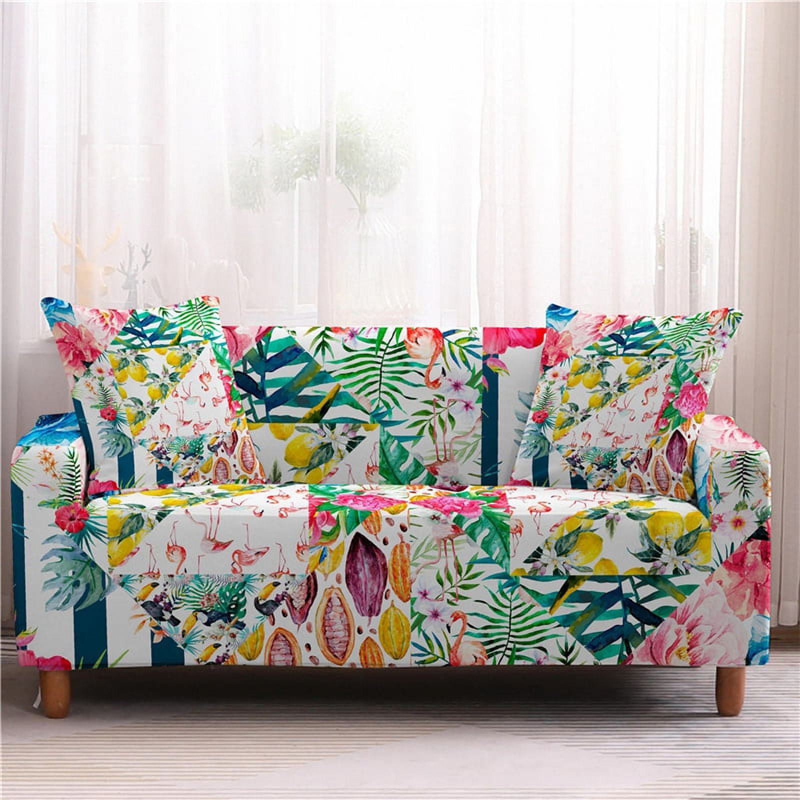 Luxury 3D Flowers Tropical Leaves Print Sofa Cover Slipcover Stretch ...