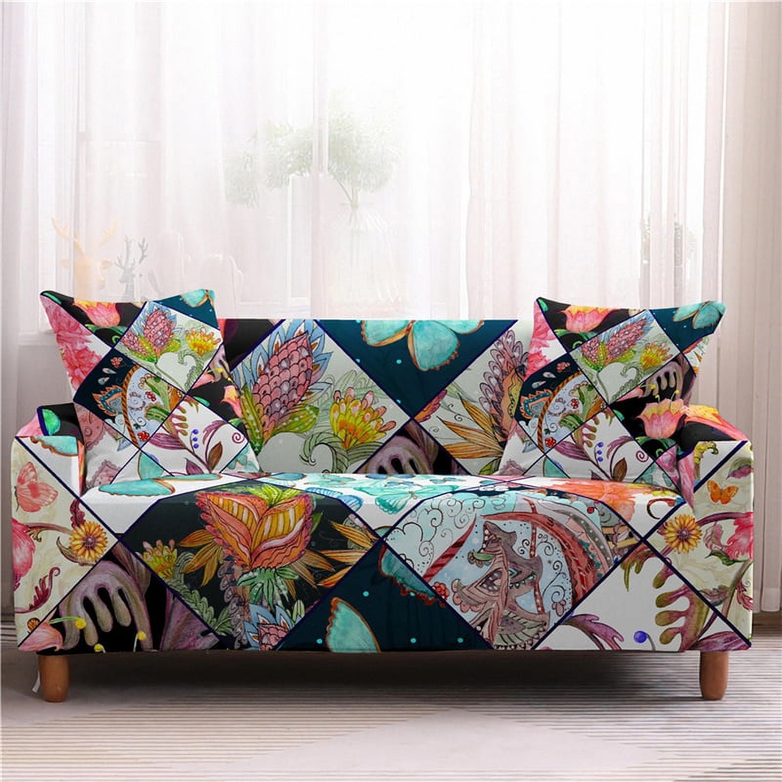 Luxury 3D Flowers Tropical Leaves Print Sofa Cover Slipcover Stretch ...