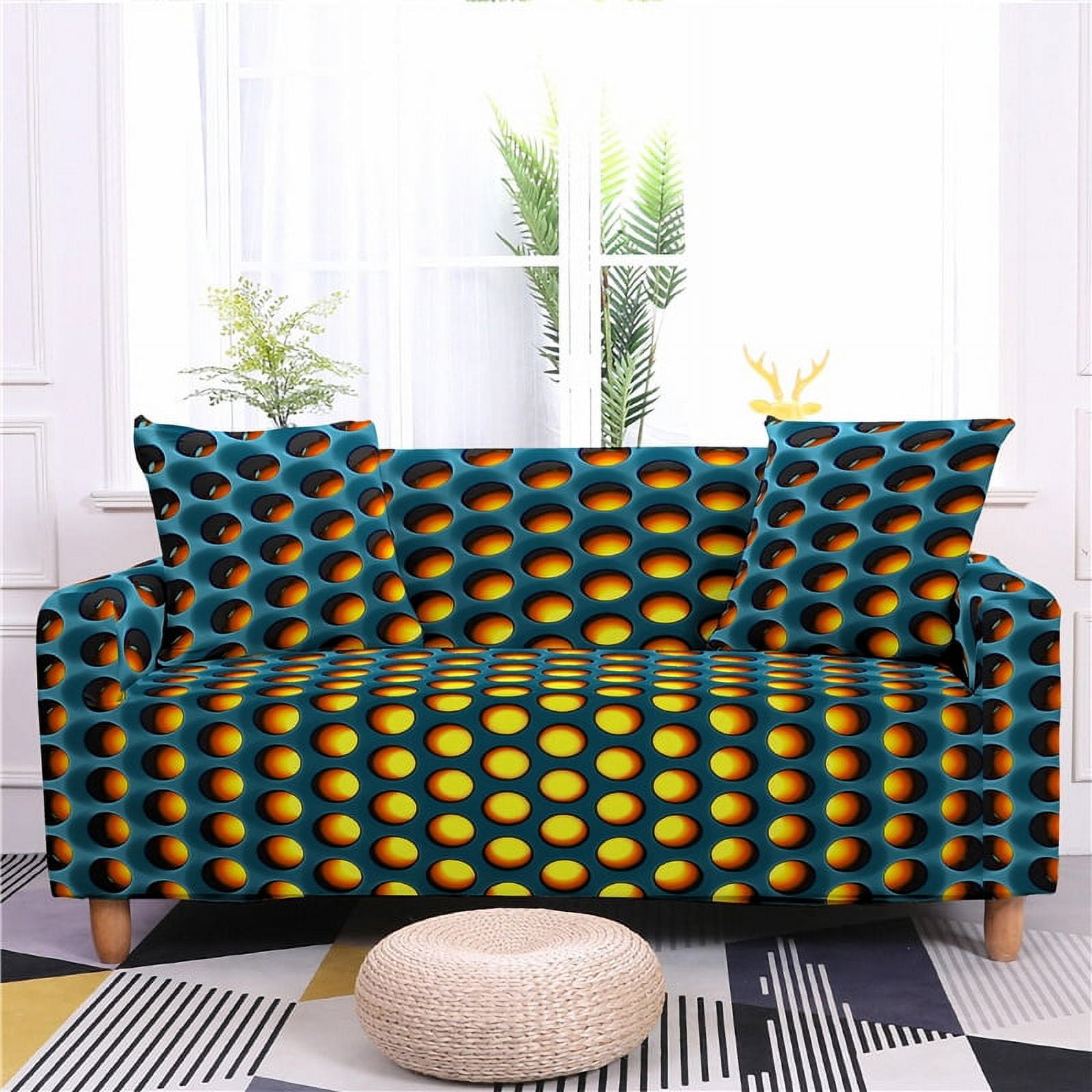 Luxury 3D Geometry Print Sofa Cover Slipcover Stretch Sofa Covers for ...