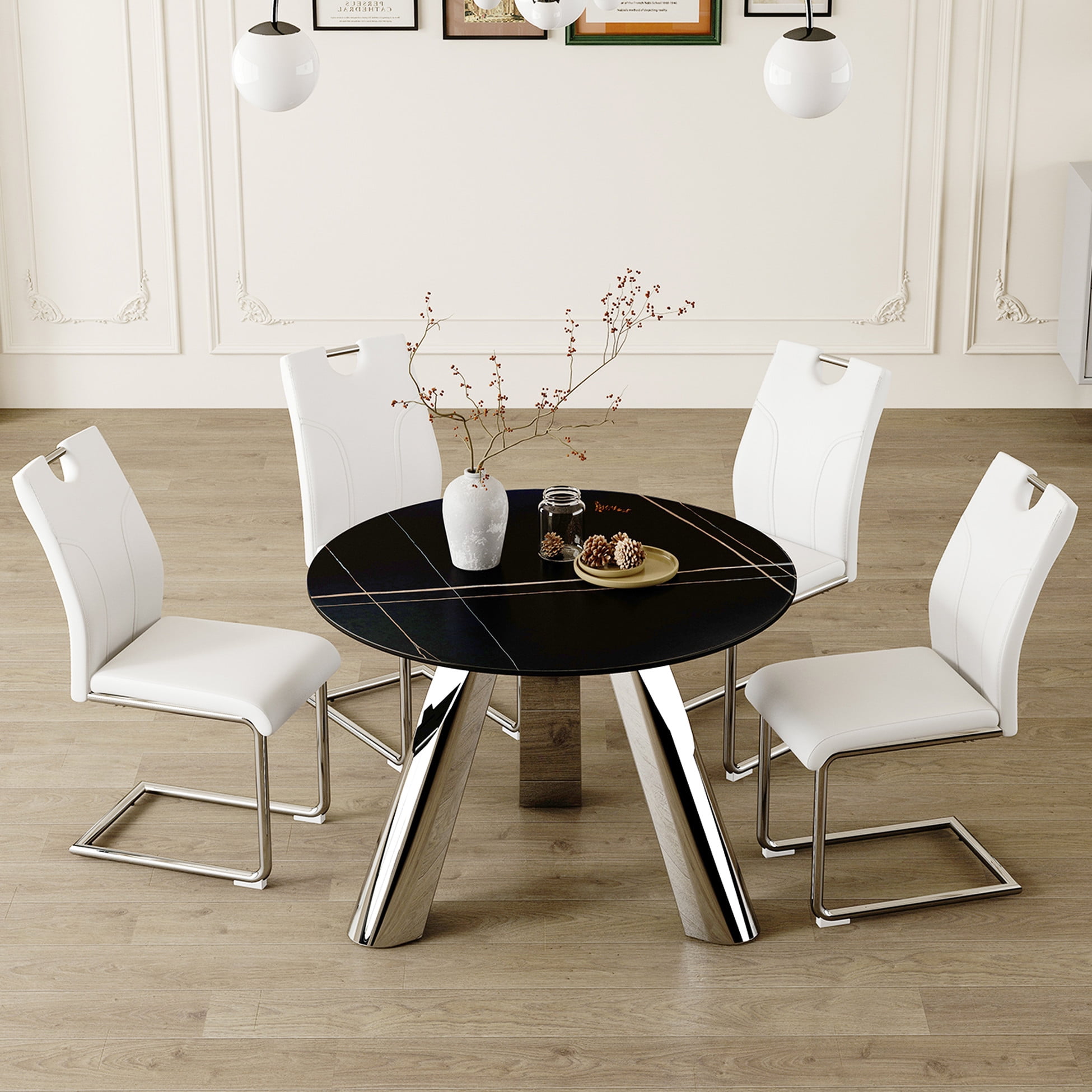 Luxury 42-inch Table And Chair Ensemble - Sintered Stone Tabletop ...