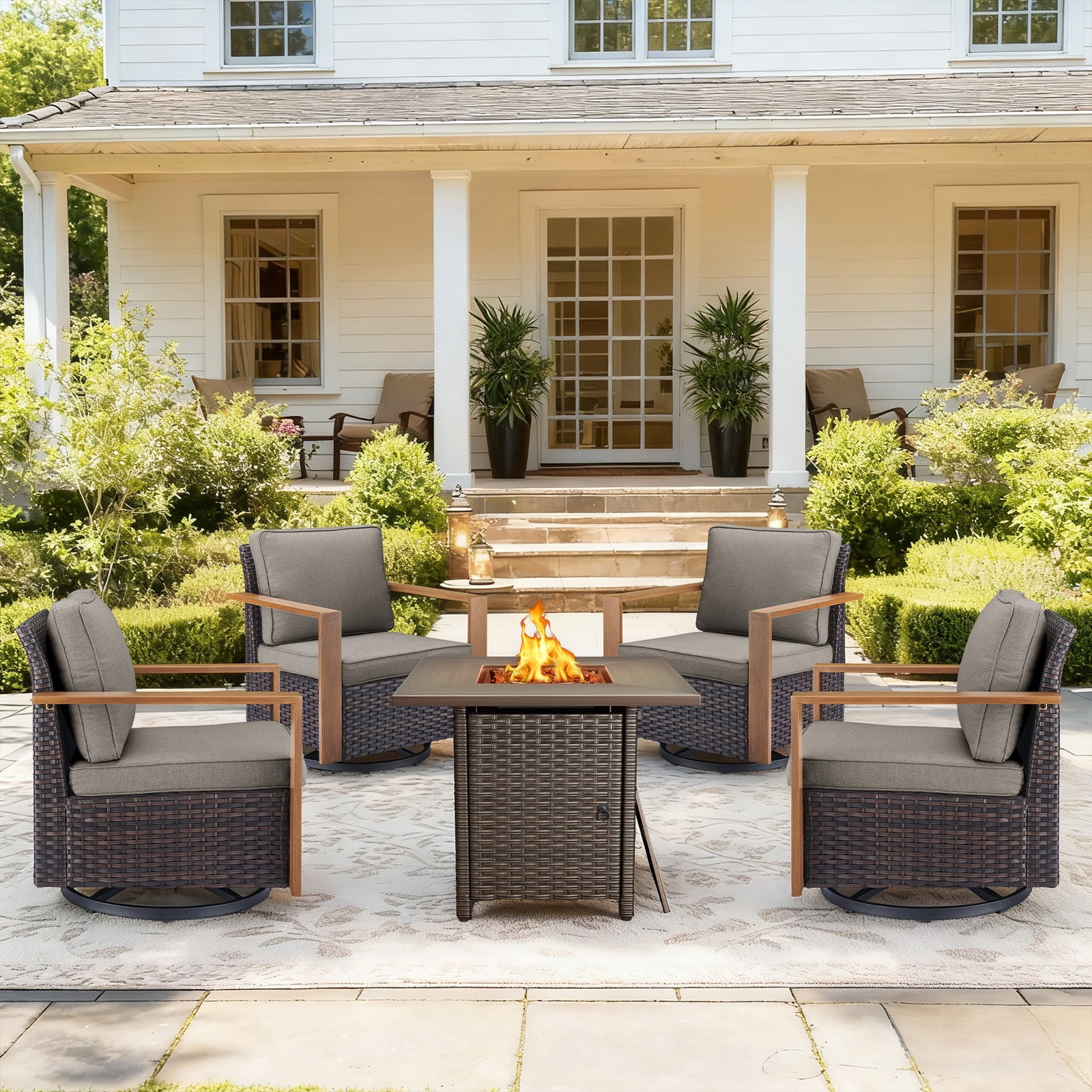 Luxury 5 Pieces Patio Furniture Sets with 50000BTU Propane Fire Pit ...