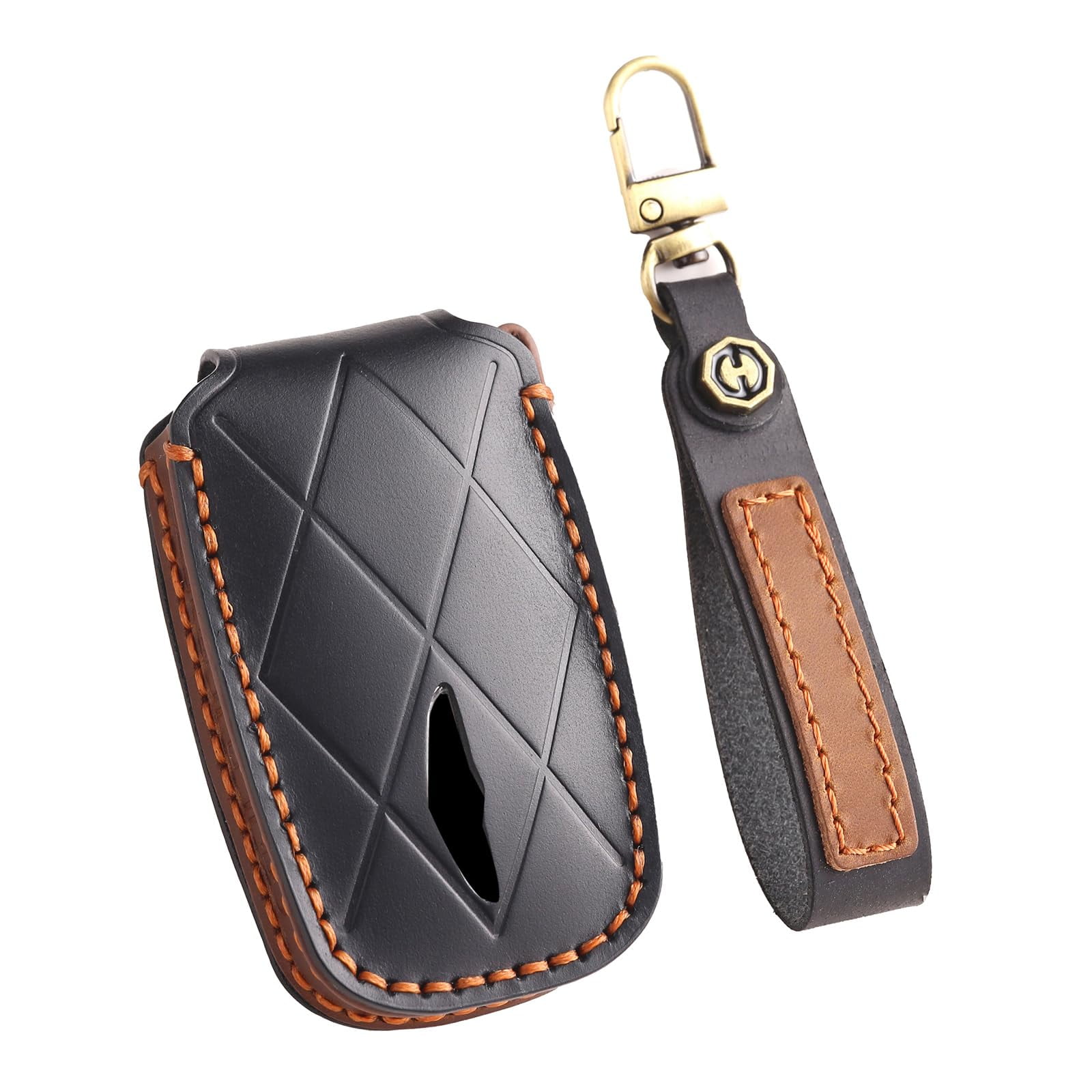 Luxury 7-Button Leather Key Fob Cover with Keychain for Genesis GV60 ...