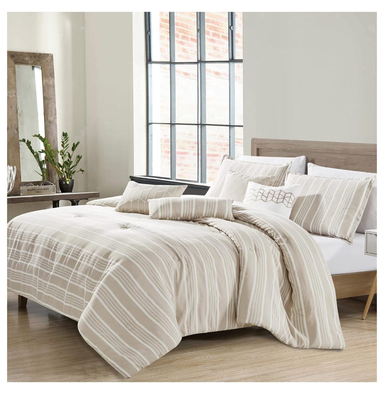 Luxury 7 Piece Full/Queen Comforter Set with Shams Cushions,Modern ...