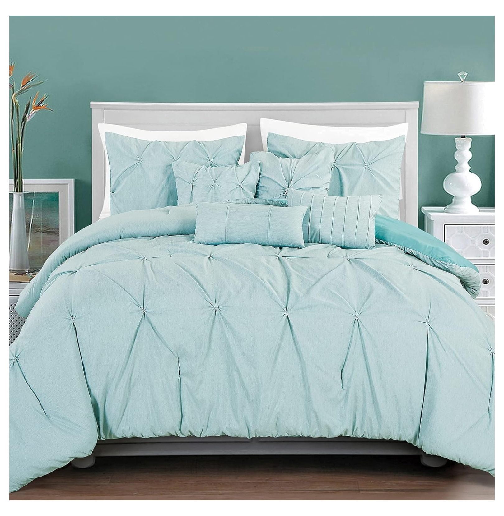 Luxury 7 Piece Full/Queen Comforter Set with Shams Cushions, Lt Green ...