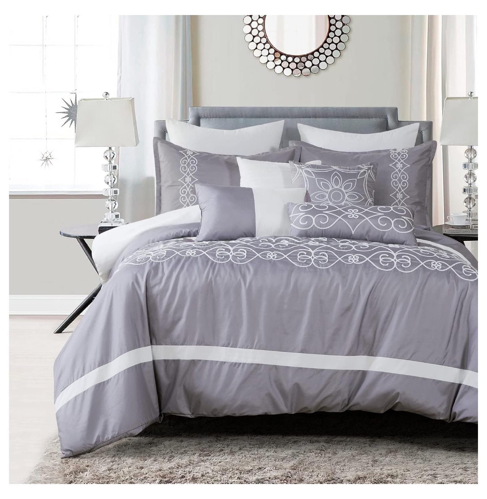 Luxury 7 Piece King/Cal-King Comforter Set with Shams Cushions,Modern ...