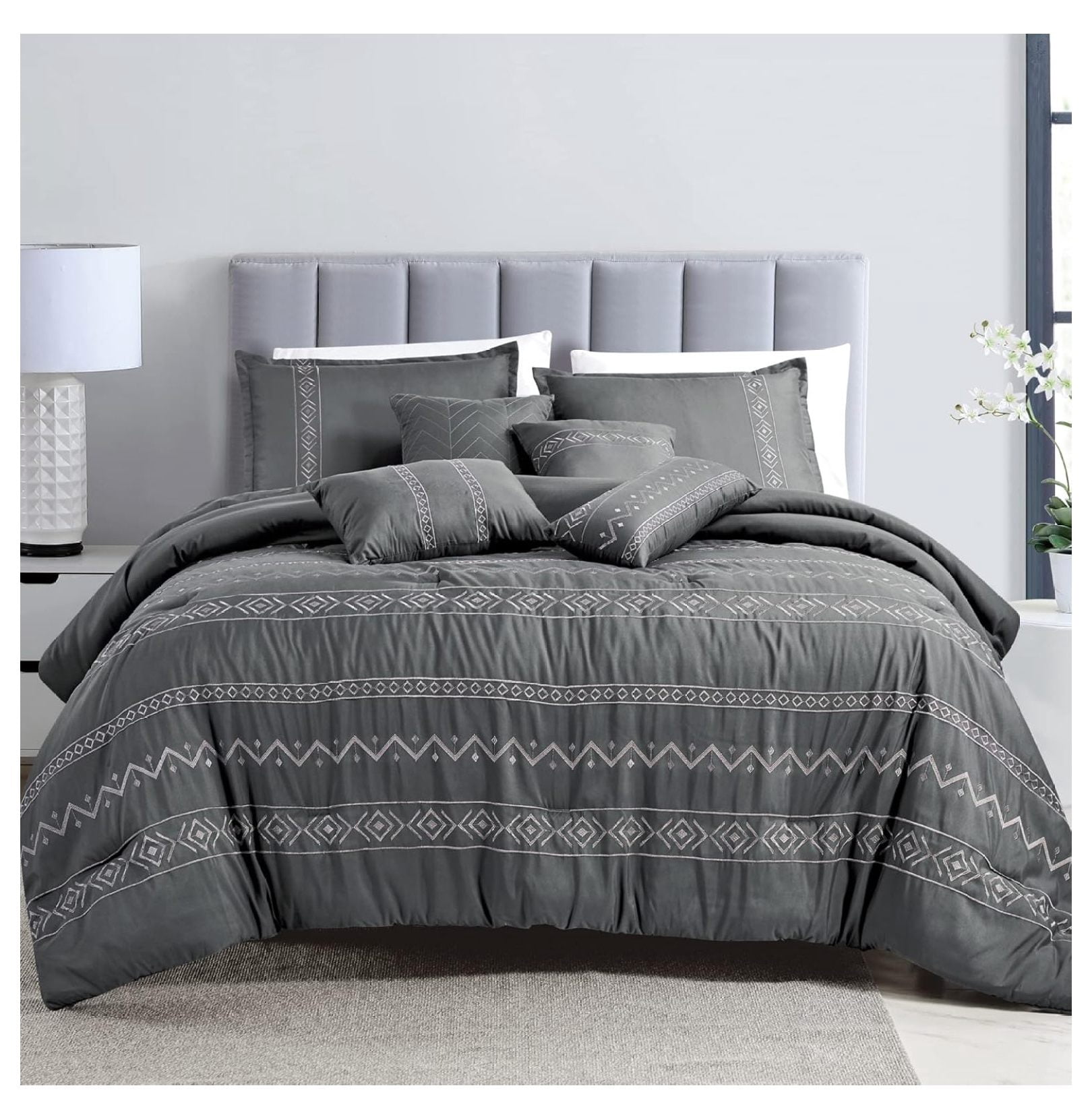 Luxury 7 Piece King/Cal-King Comforter Set with Shams Cushions, Modern ...
