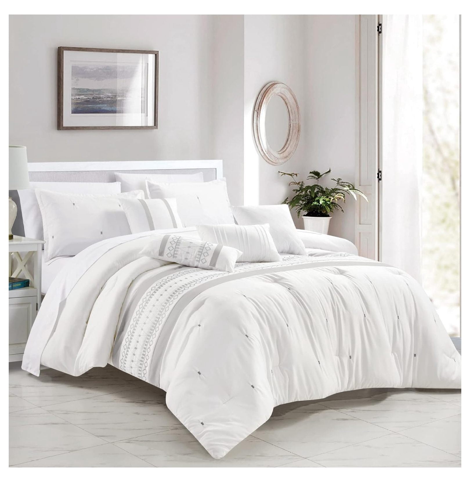 Luxury 7 Piece King/Cal-King Comforter Set with Shams Cushions, Modern ...