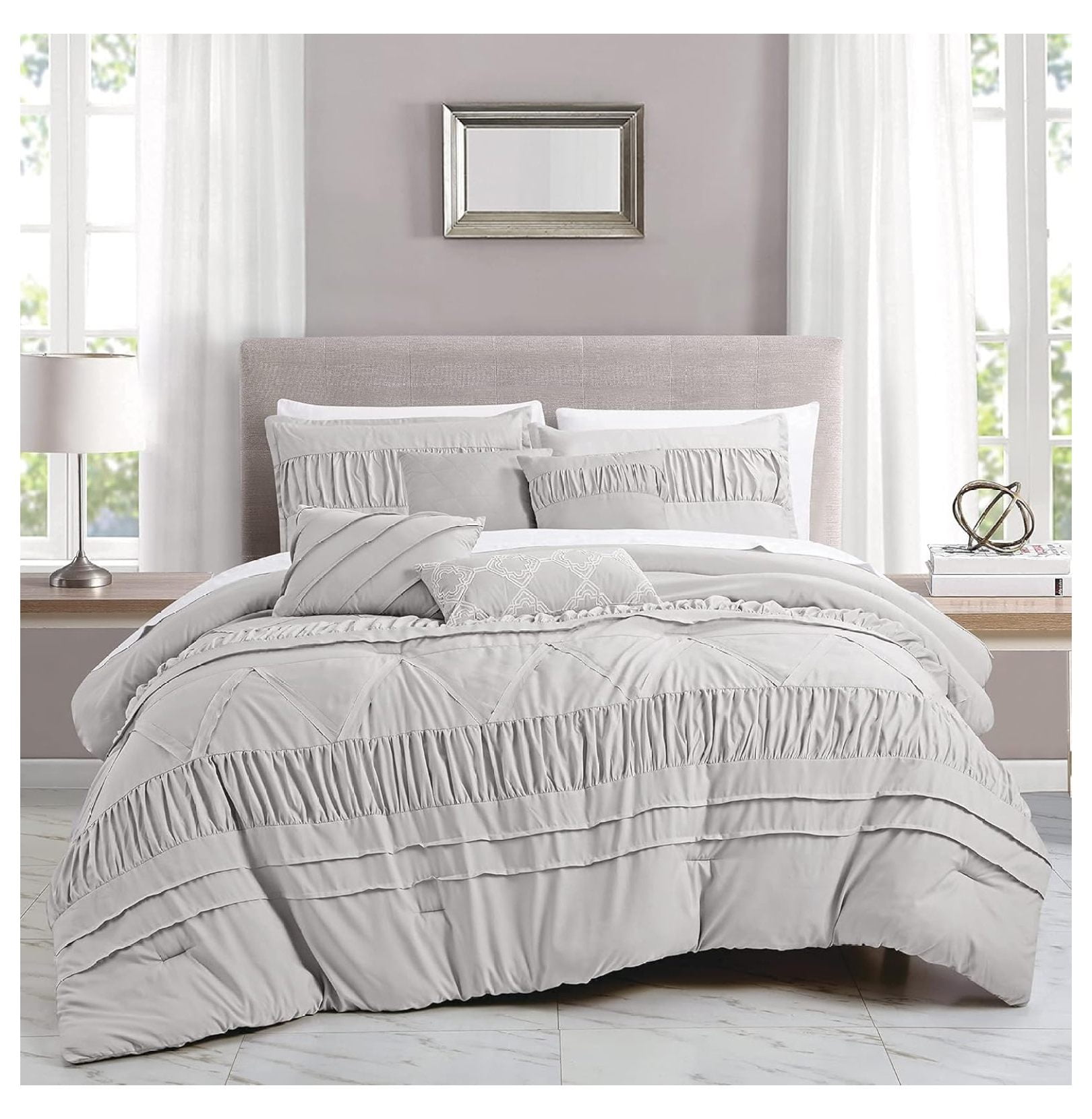 Luxury 7 Piece King/California King Comforter Set with Shams Cushions ...