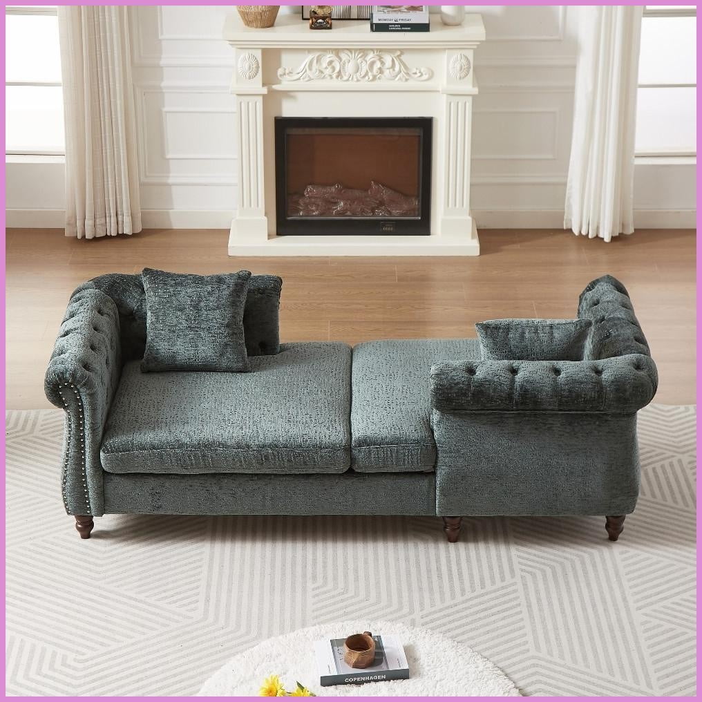 Luxury 81-Inch Chenille Face-to-Face Chaise Lounge with Button Tufting ...
