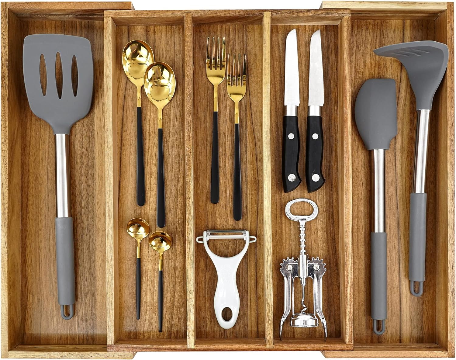 Luxury Acacia Kitchen Drawer Organizer - Silverware Organizer - Utensil ...