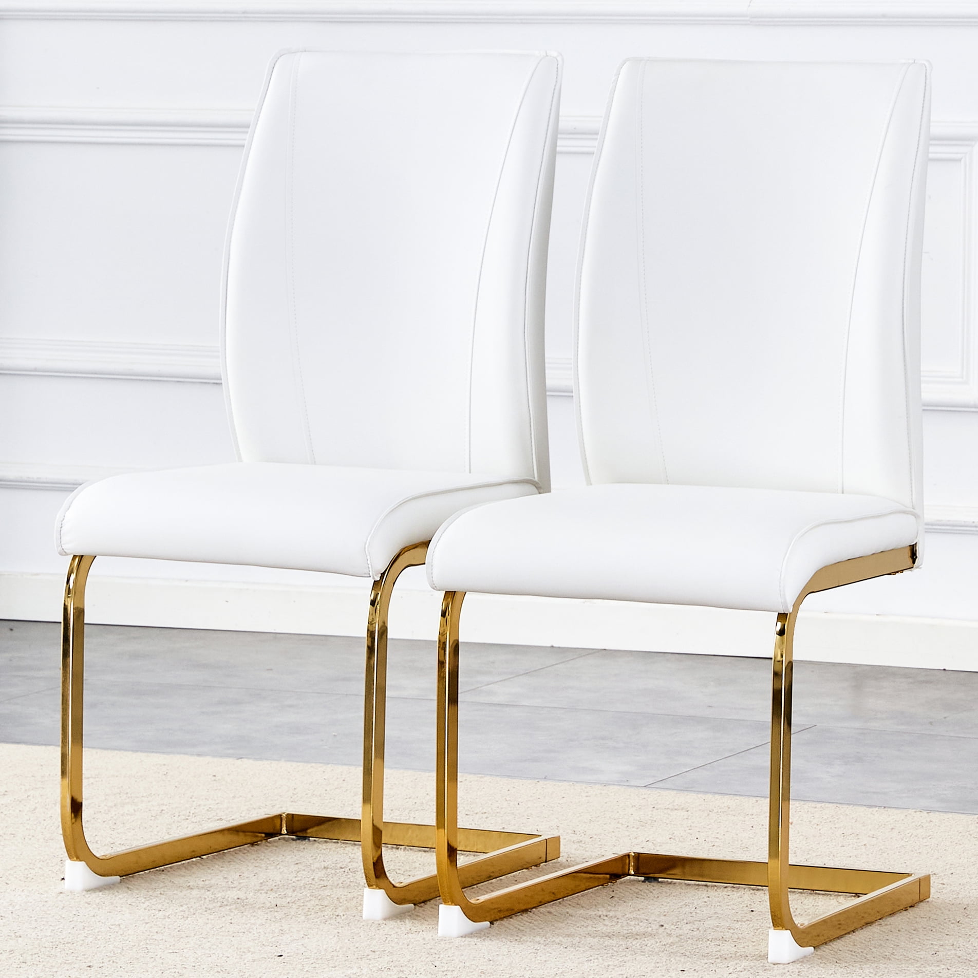 Luxury Arch Chairs ( Of 2) In White Pu, Metal Gold Arched Base, Padding ...