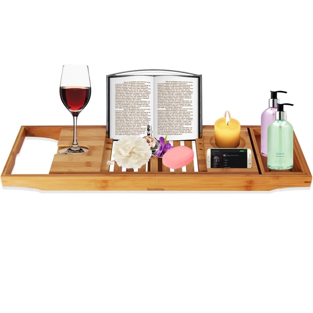 Luxury Bamboo Adjustable Bathtub Caddy Natural Wood Brown - Walmart.com