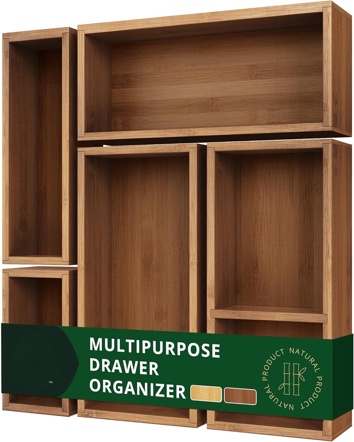 Luxury Bamboo Storage Boxes, Organizer Set - Multipurpose Drawer ...
