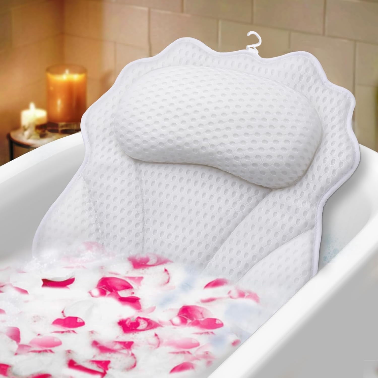 Luxurious 4D Mesh Spa Bath Pillow, Neck-Back Soaking Tub Cushion with ...