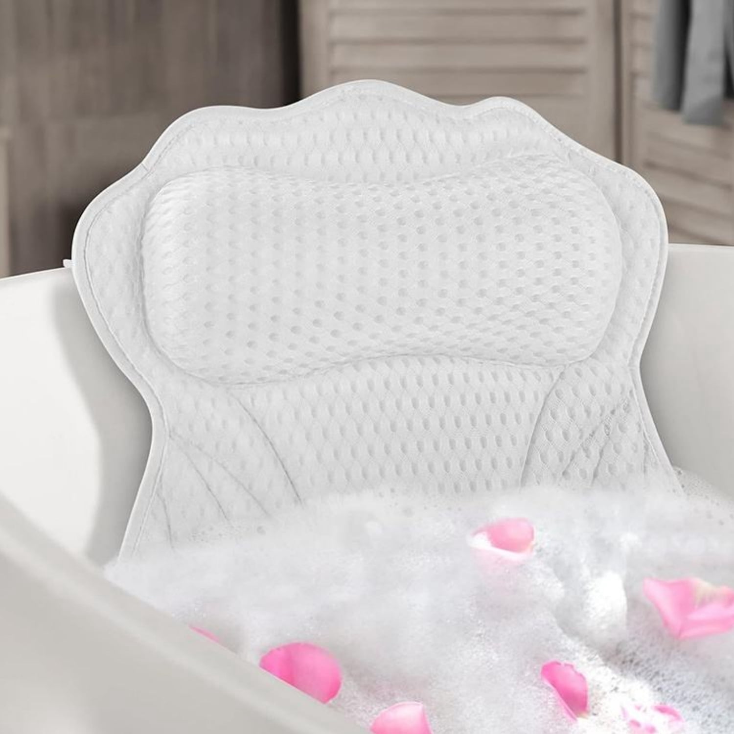 Luxurious 4D Mesh Spa Bath Pillow, Neck-Back Soaking Tub Cushion with ...