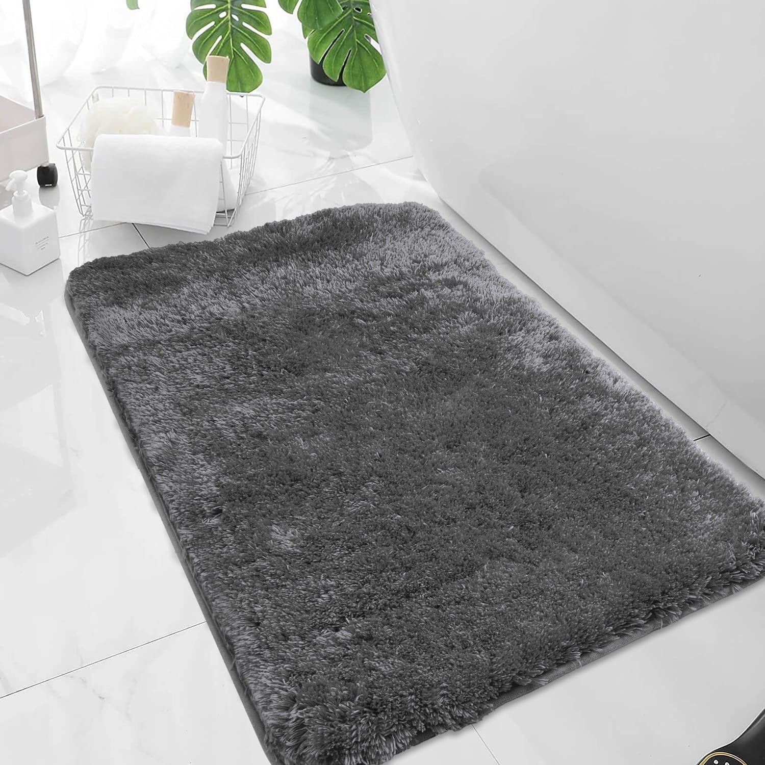 "Evlmd Luxury Bathroom Rugs Large Gray Water Absorbent Thick Shaggy ...