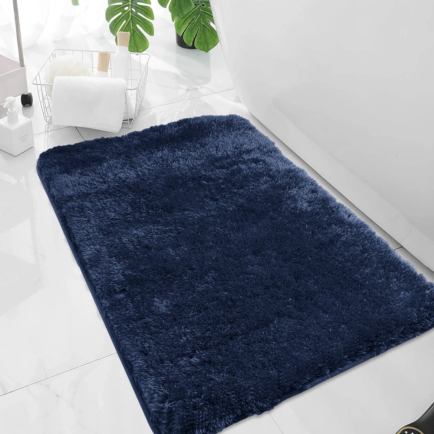Luxury Non-Slip Navy Bathroom Rugs, Large Bath Mats, Water Absorbent ...