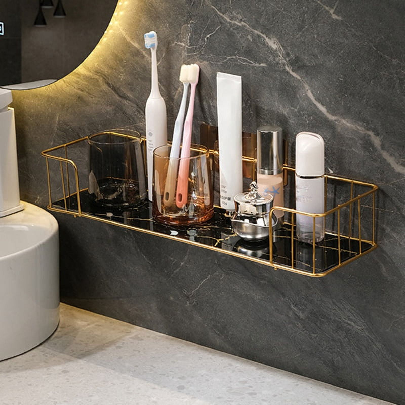 Luxury Bathroom Shelf Without Drilling Iron Wall Shelf with Marble ...