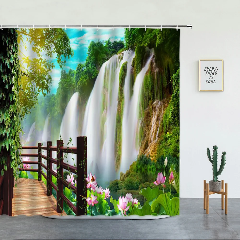 Luxury Bathroom r Screen with Tropical Rainforest Landscape Shower ...
