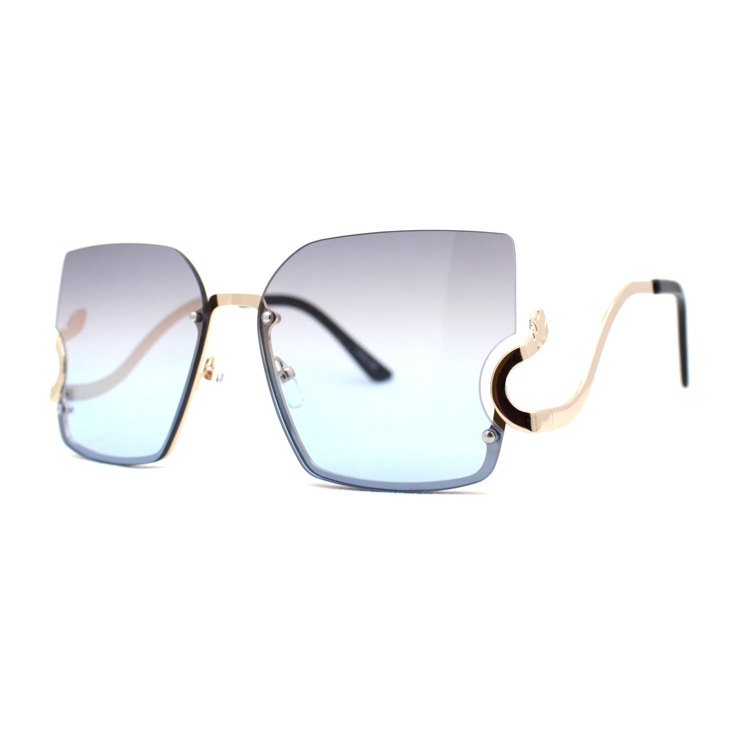 Luxury Beautiful Rimless Swan Down Temple Arm Butterfly Sunglasses Gold ...
