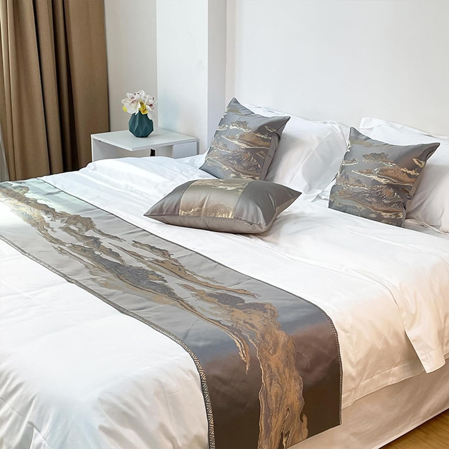 Luxury Bed Runner & Scarves，Landscape Jacquard Design Bed Runner ...