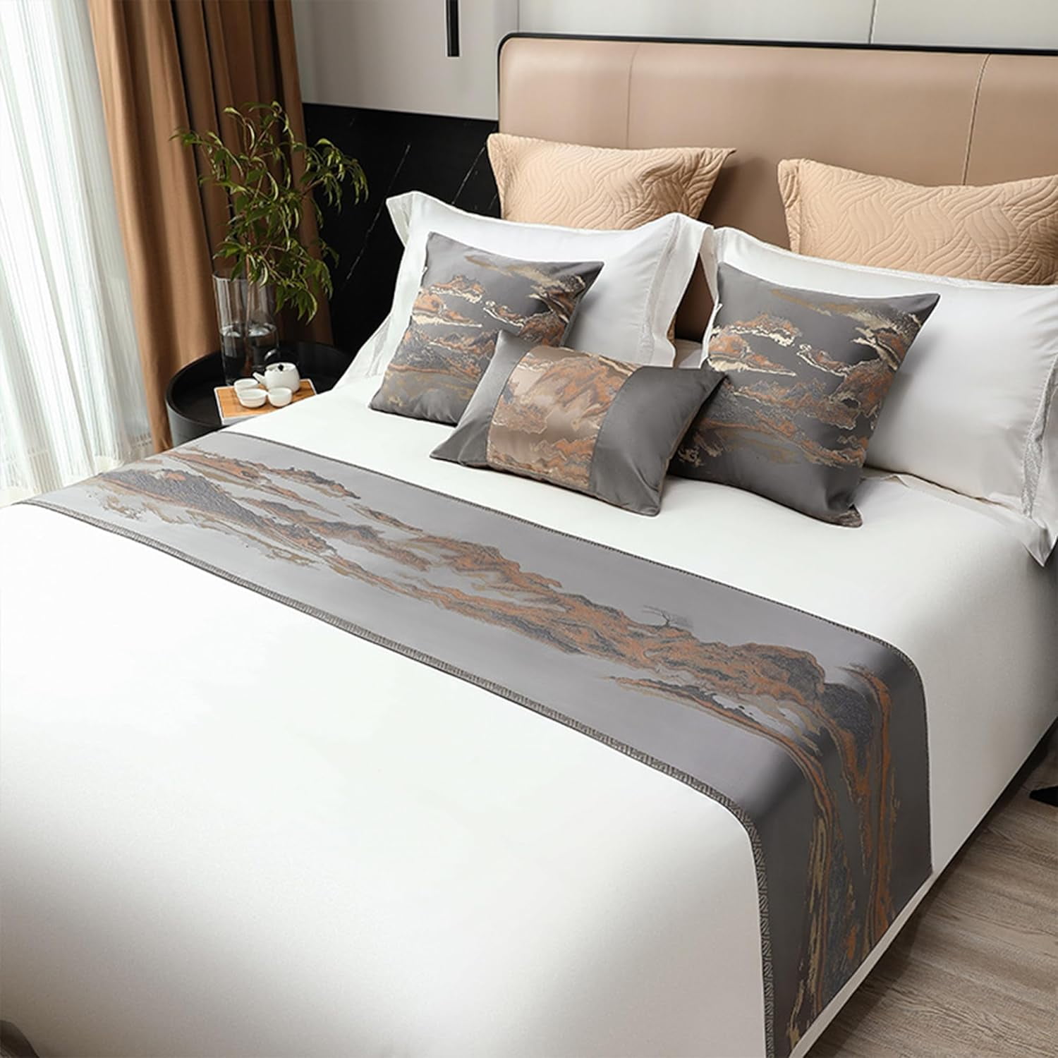 Luxury Bed Runner & Scarves，Landscape Jacquard Design Bed Runner ...