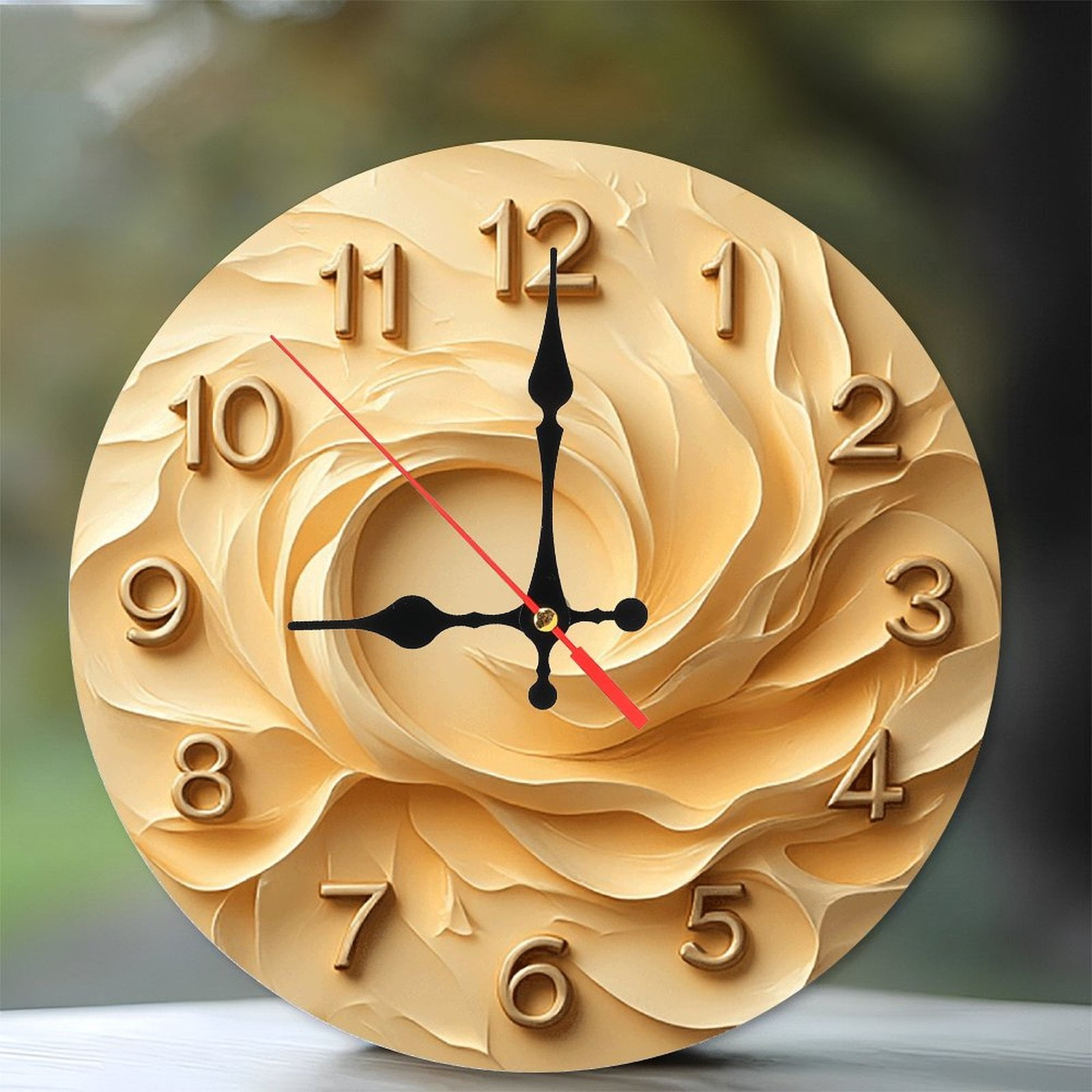 Luxury Beige Cream Wave Wall Clock 10-Inch Silent Wooden Wall Clock ...