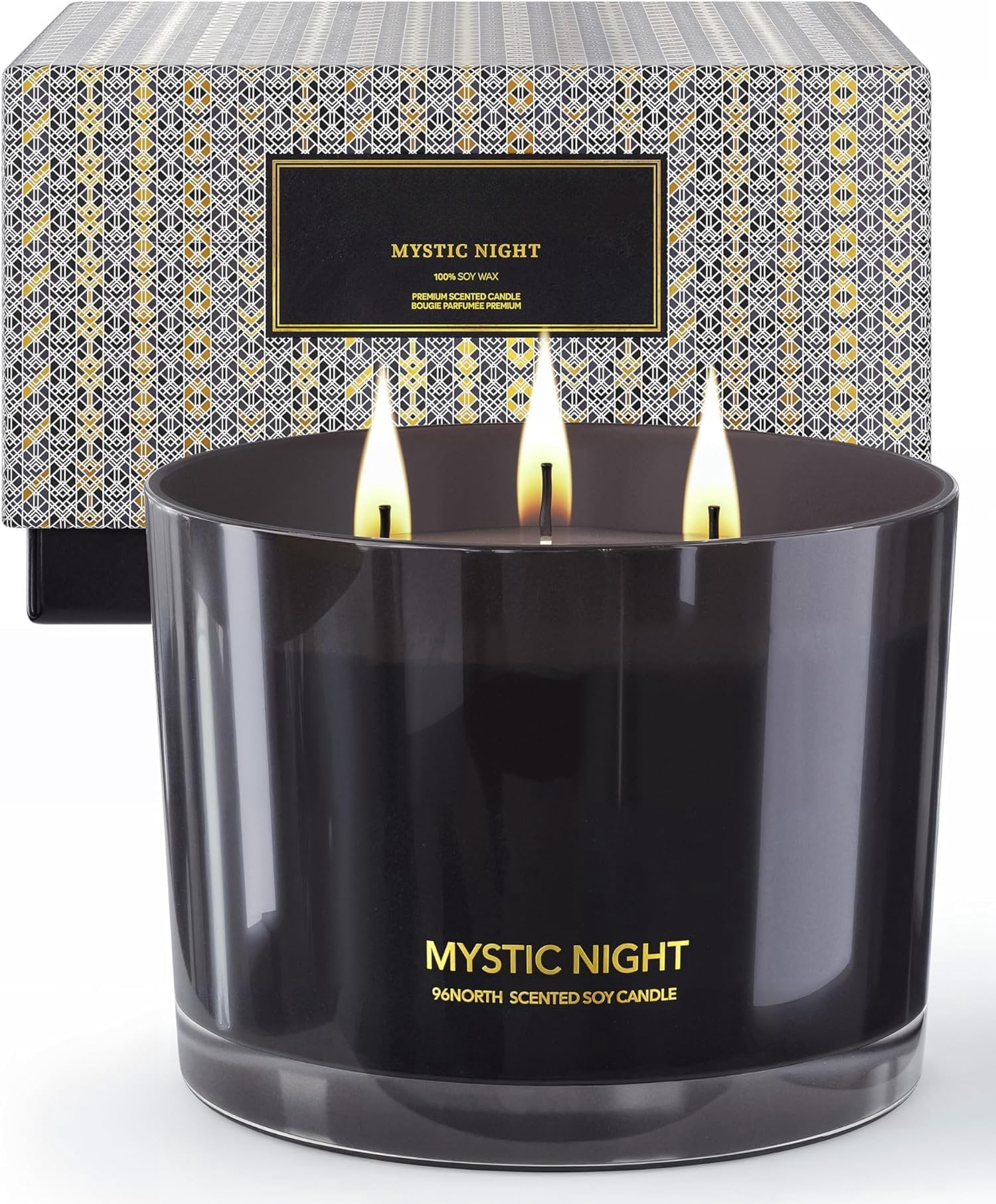Luxury Black Candle | Large 3-Wick Jar Candle | Up to 40 Hours Time ...