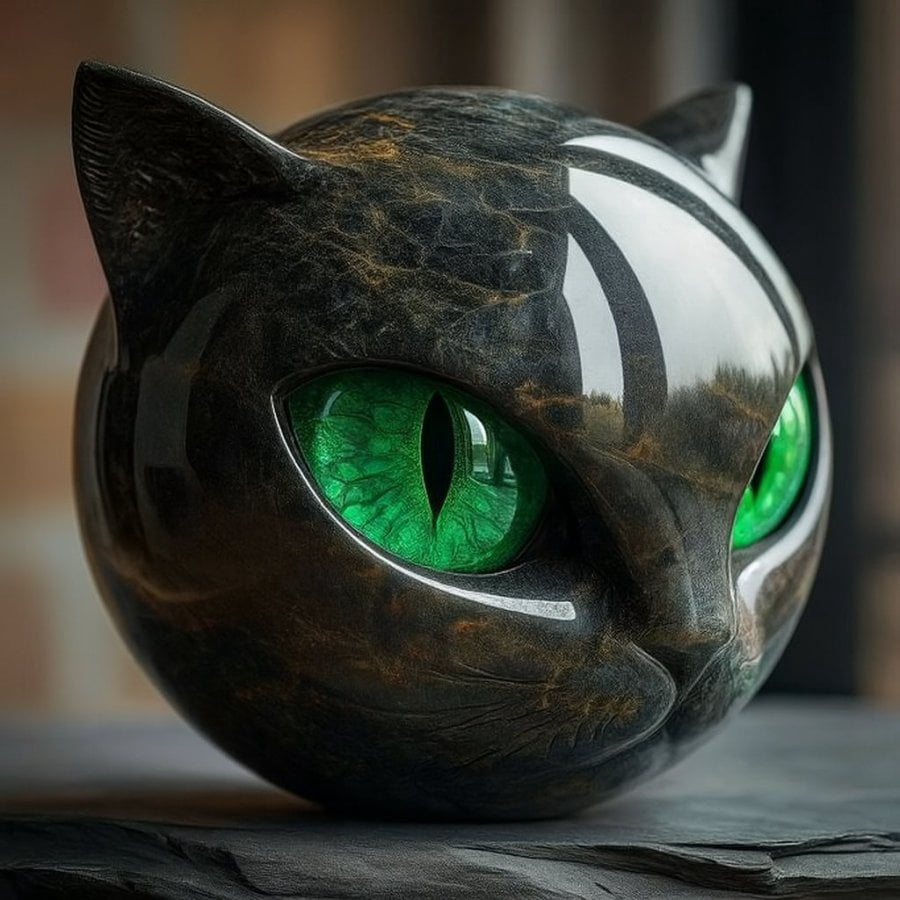 Luxury Black Cat Stone Sculpture – Elegant Crystal Cat Figurine ...