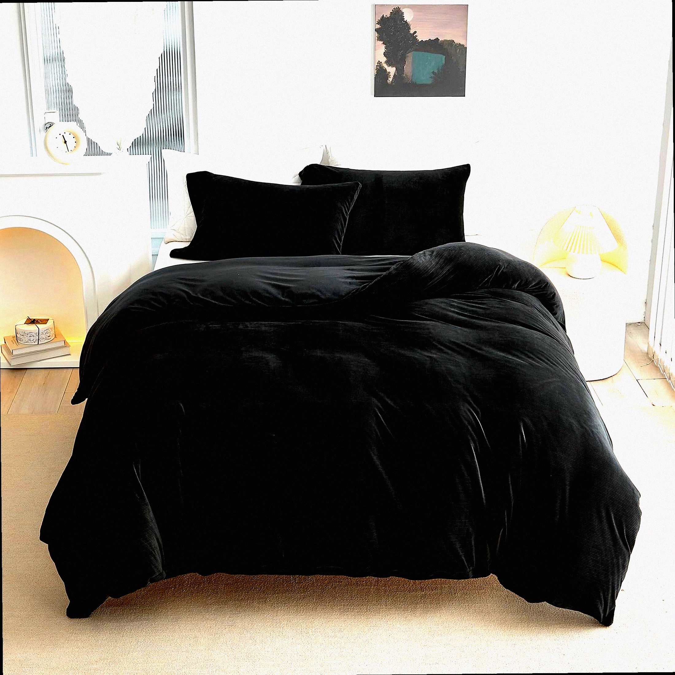 Luxury Black Flannel Cozy Comforter Set - Plush Winter Bedding Kit ...