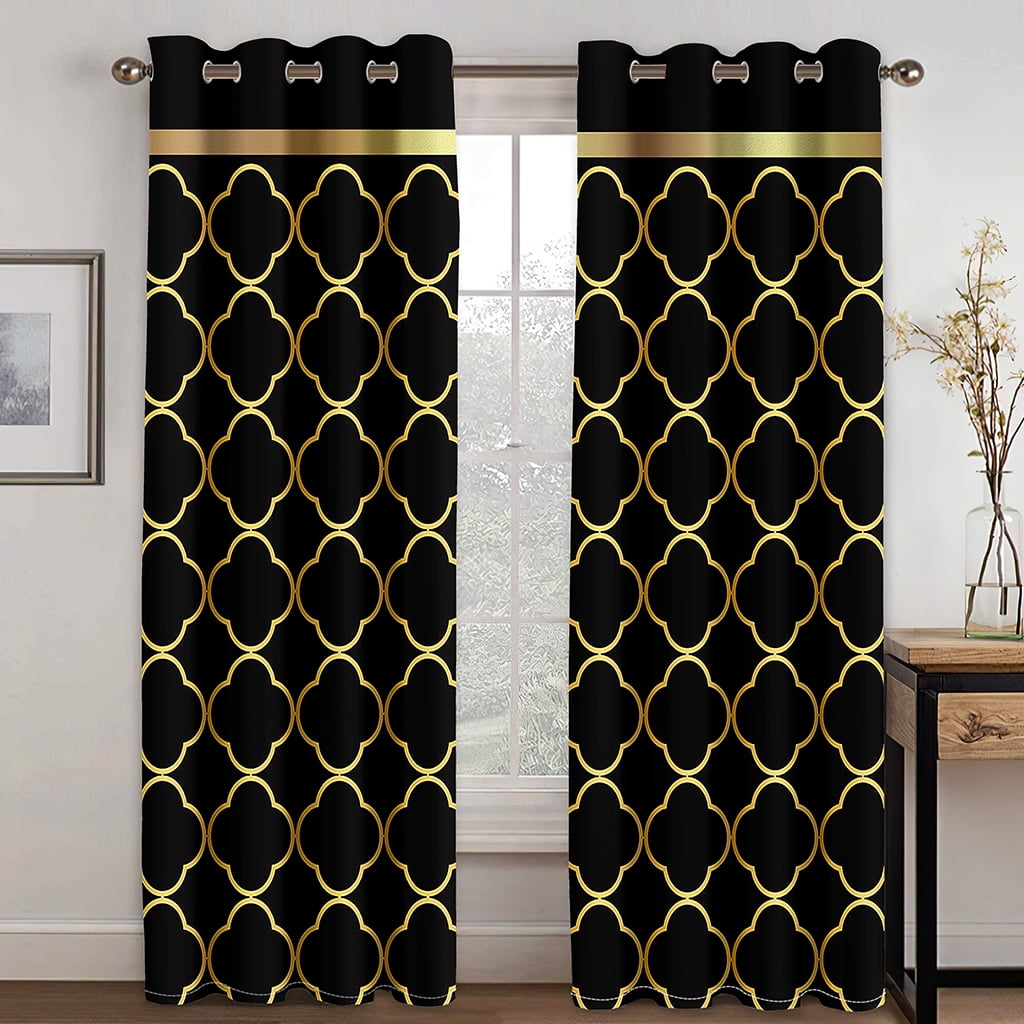 Luxury Black Gold Geometric Abstrat Pattern Custom Window Curtains ...