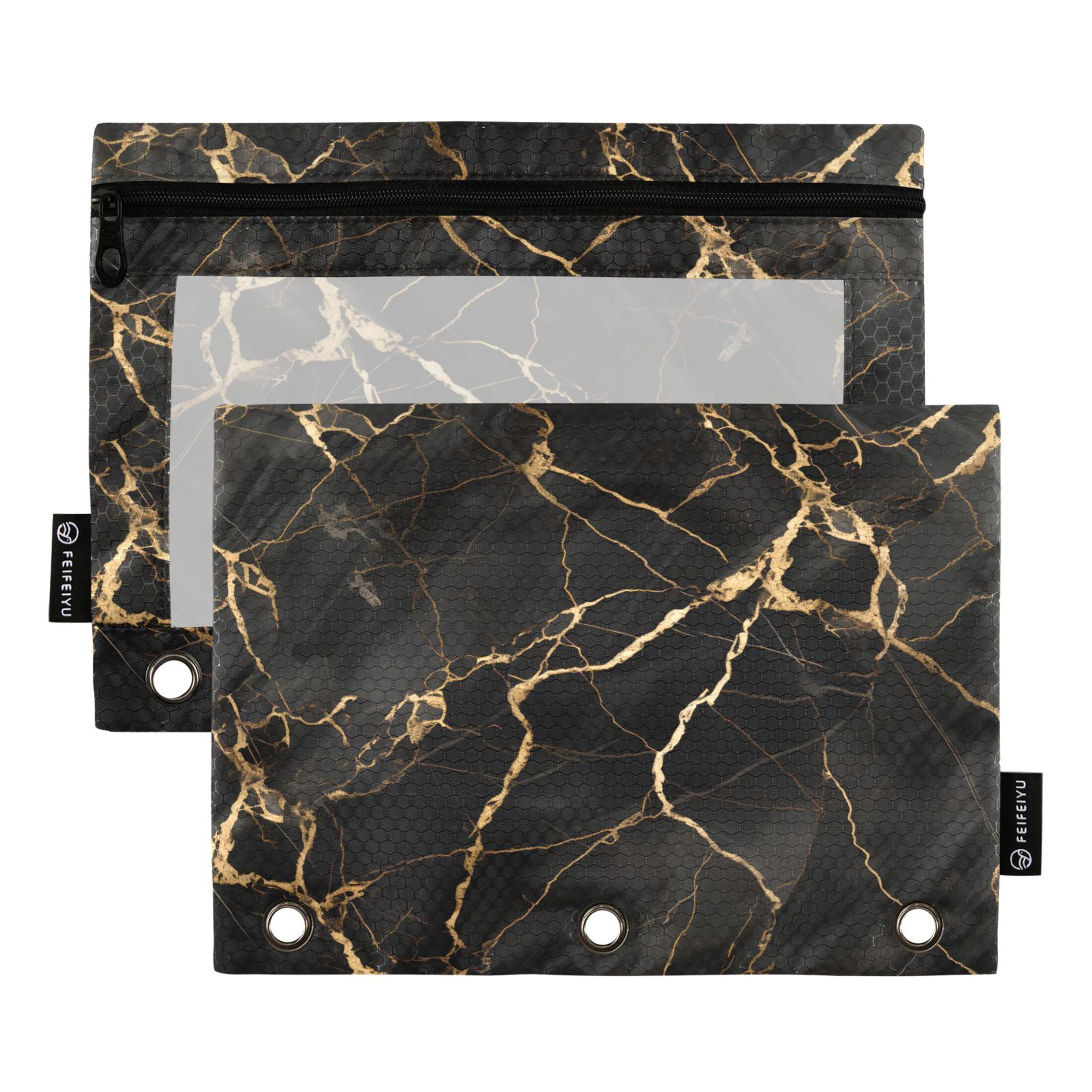 Luxury Black Gold Marble 2 Pack Pencil Pouch for 3 Ring Binder Smooth ...
