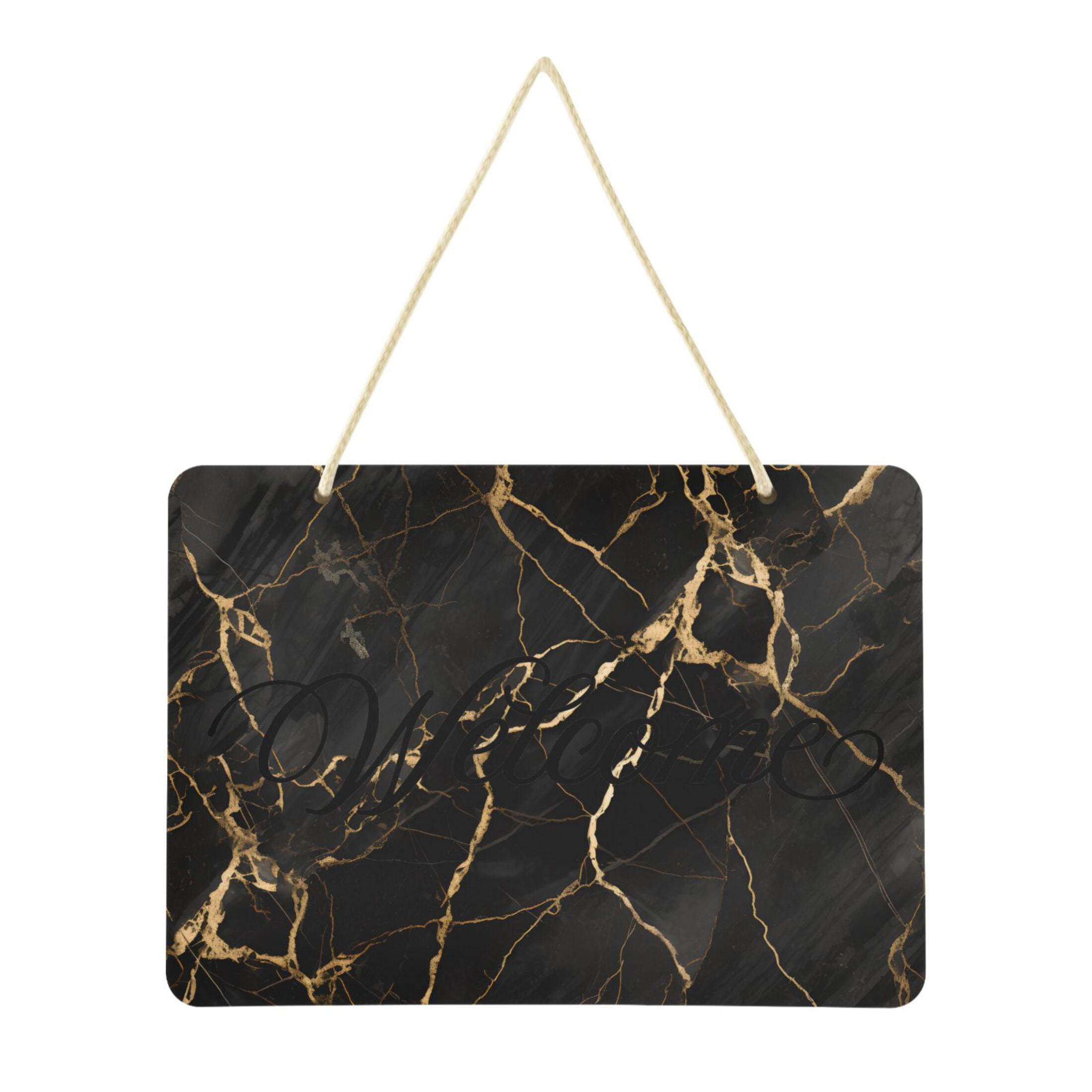 Luxury Black Gold Marble Welcome Sign Front Door PVC 14x10 inch Hanger ...