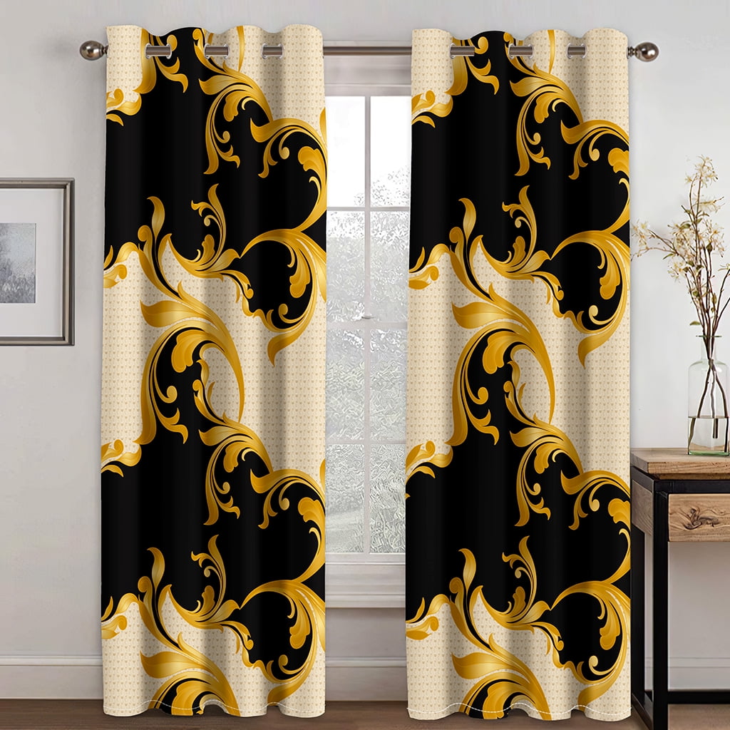 Luxury Black Golden Barquote Abstract Ethiopian Window Curtains Binds ...