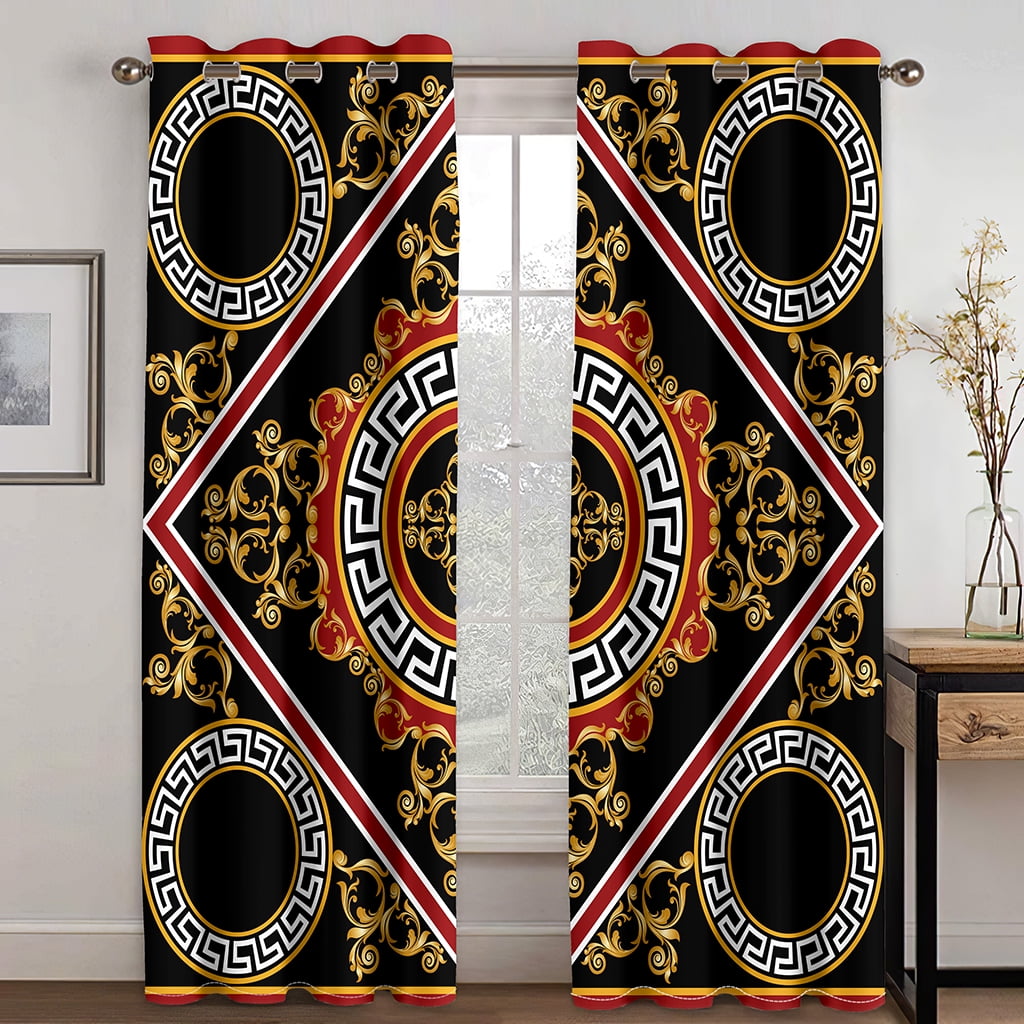 Luxury Black Golden Barquote Abstract Ethiopian Window Curtains Binds ...