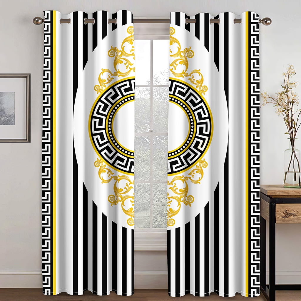 Luxury Black Golden Barquote Abstract Ethiopian Window Curtains Binds ...