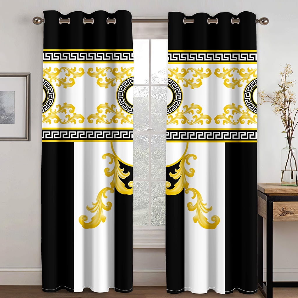 Luxury Black Golden Barquote Abstract Ethiopian Window Curtains Binds ...