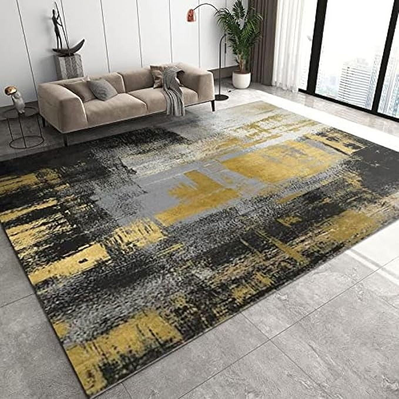 Luxury Black Gray Gold Area Rug, Abstract Oil Painting Texture Art ...