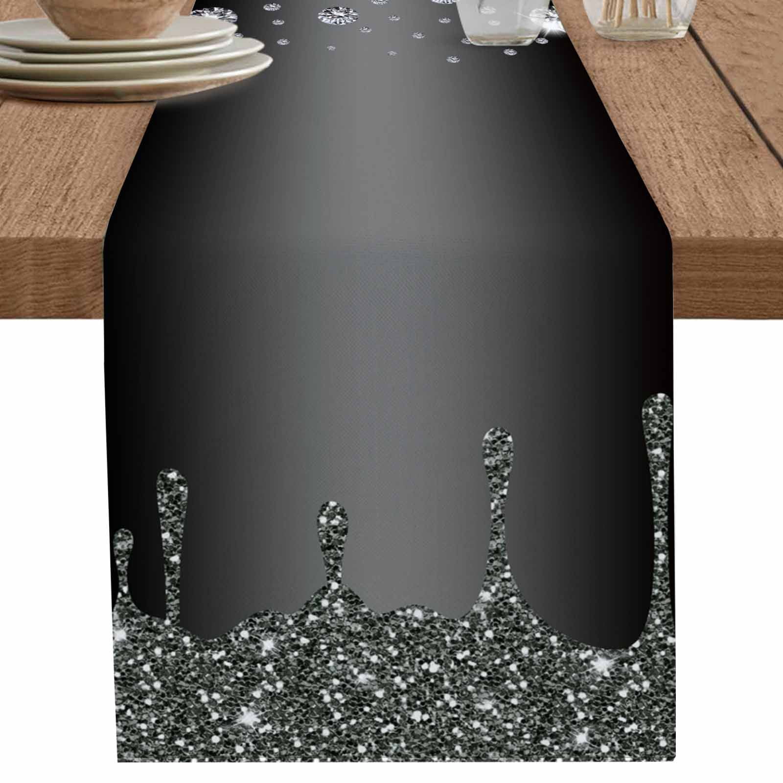Luxury Black Silver Shiny Diamond Table Runner-70 Inch Long Modern ...