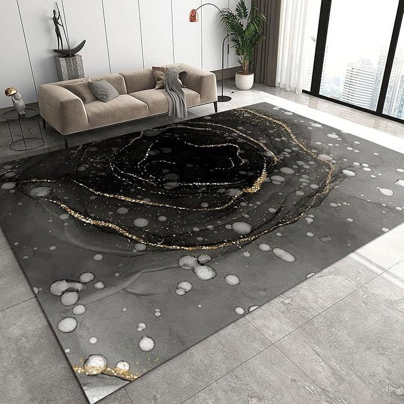 Luxury Black And White Marble Rugs For Living Room, Gradient Black ...