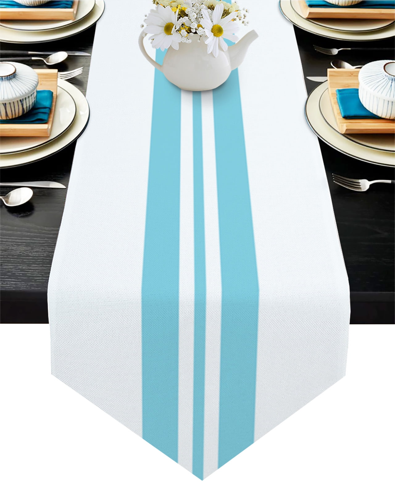 Farmhouse Stripes Blue Table Runner Home ration Dinner Tablecloth ...