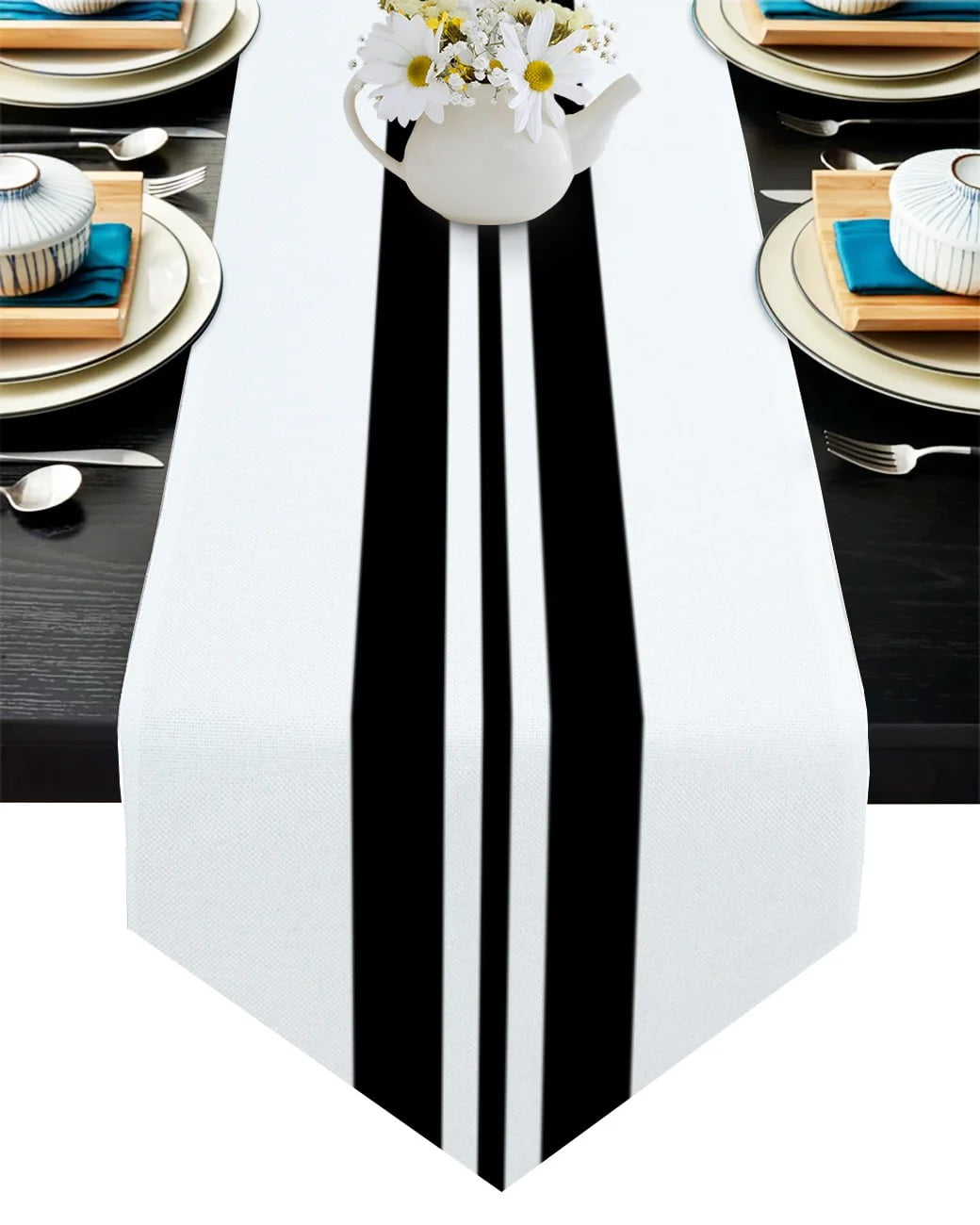 Farmhouse Stripes Blue Table Runner Home Decoration Dinner Tablecloth ...
