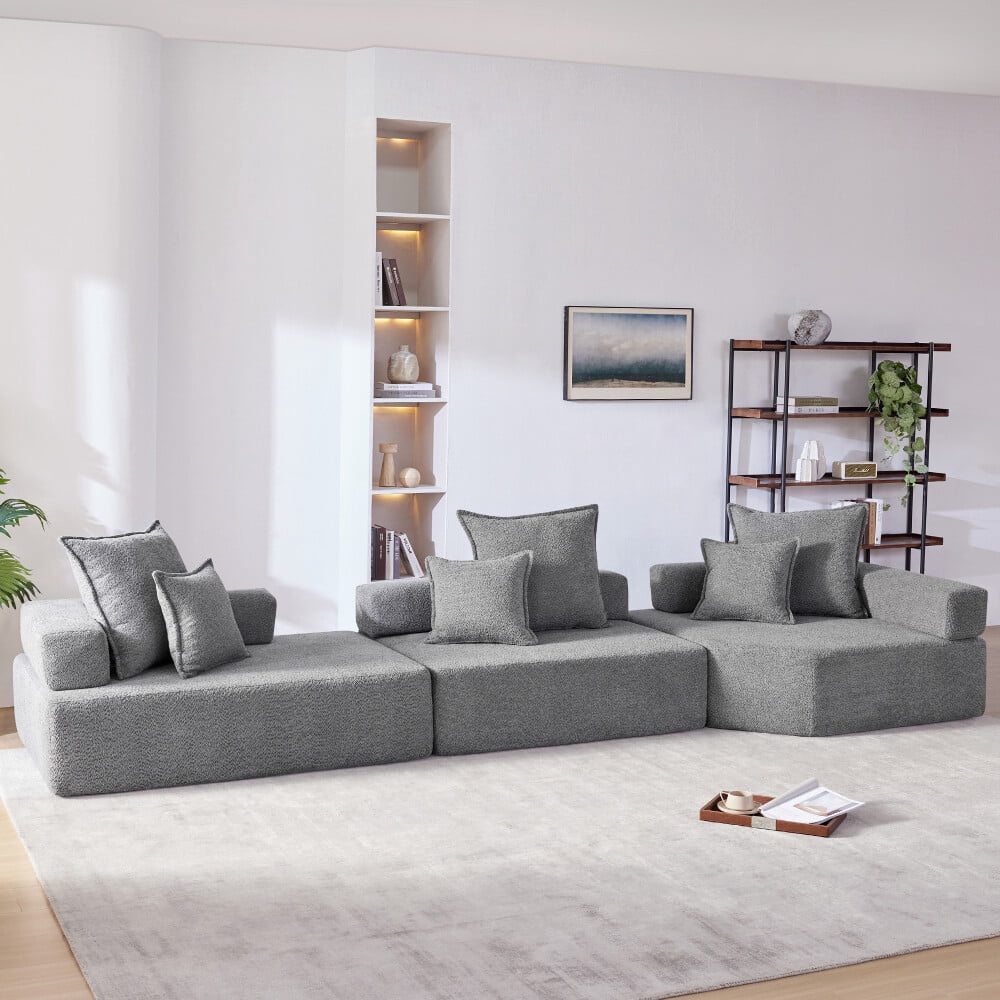 Luxury Boucle Floor Couch Set, Oversized Modular Sectional Sofa ...
