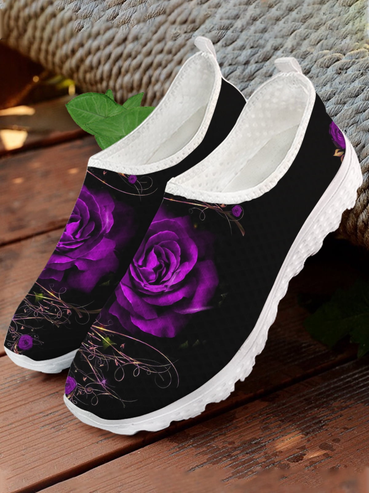 Luxury Brand Art Rose Flower Printed Mesh Sneakers Summer Soft Slip-on ...