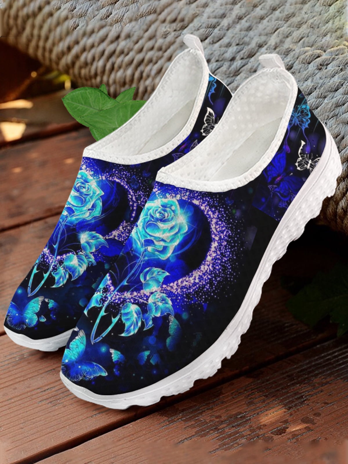 Luxury Brand Art Rose Flower Printed Mesh Sneakers Summer Soft Slip-on ...