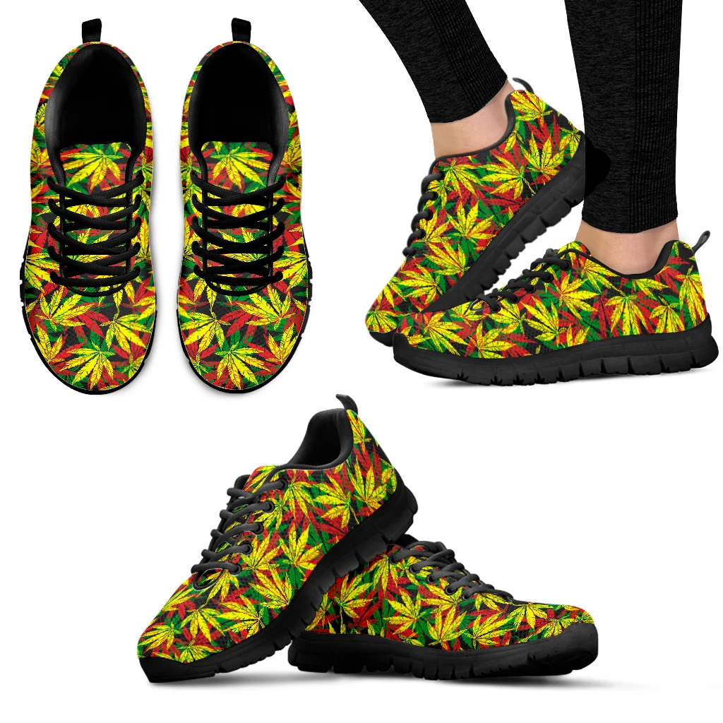 Luxury Brand Weed Leaves Design Ladies Sneaker Shoes for Women Rainbow ...