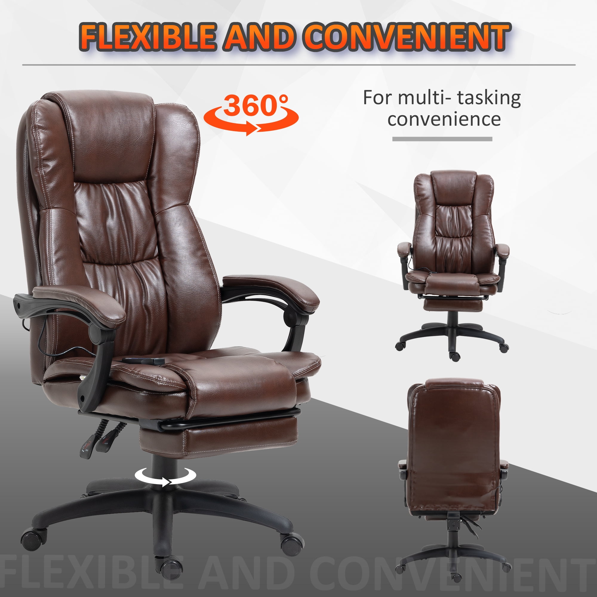 Luxury Brown PU Leather High Back Massage Office Chair with 6-Point ...