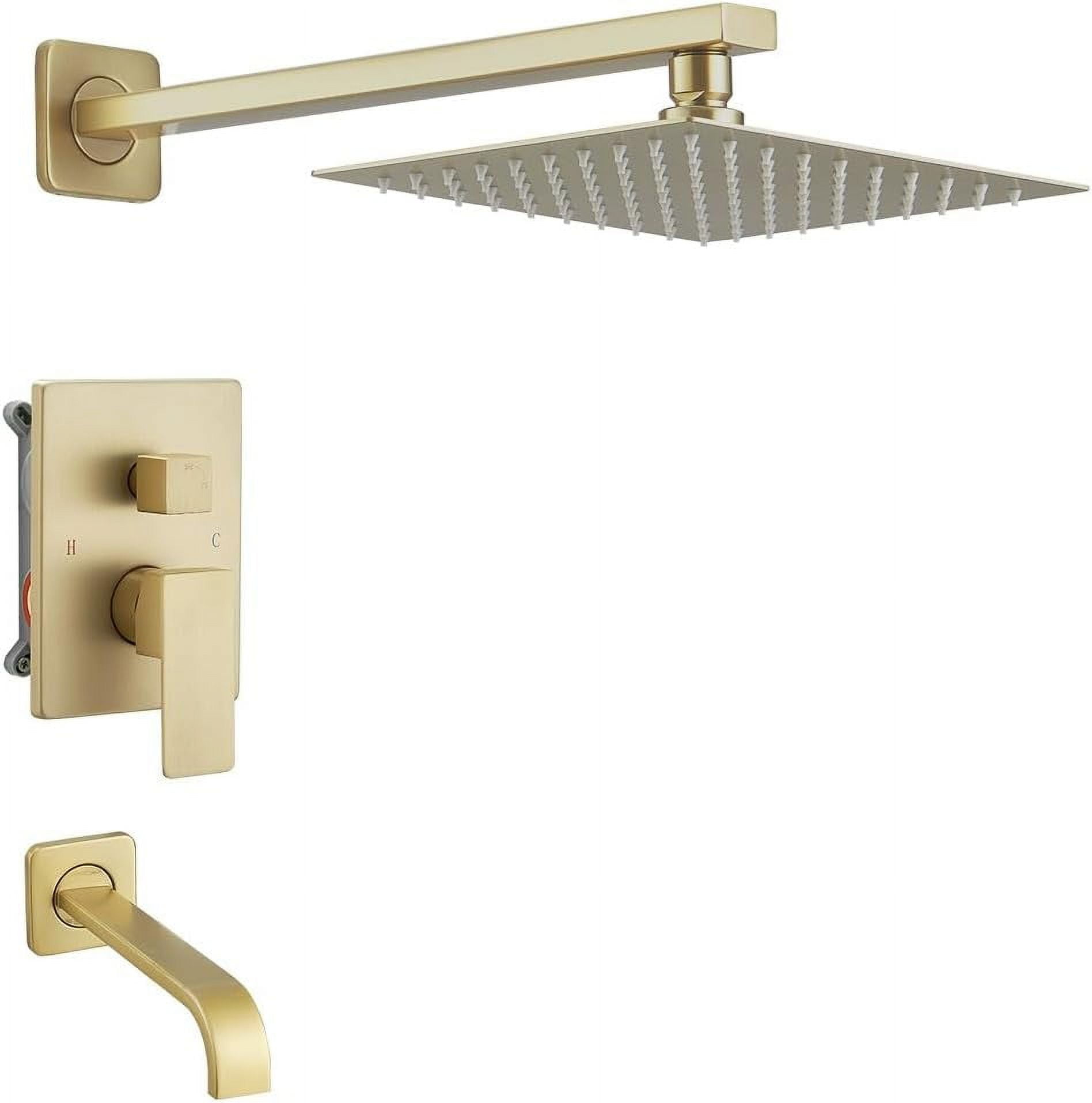 Luxury Brushed Gold Shower Faucet Set with Tub Spout, Bathroom Rain ...